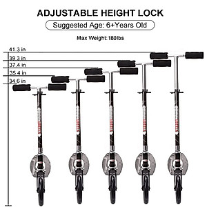 ChromeWheels Kick Scooter, Deluxe 8" Large 2 Light Up Wheels Wide Deck 5 Adjustable Height with Kickstand Foldable Scooters, Best Gift for Age 9 up Kids Girls Boys Teens, 180 lbs Weight Limit, Black