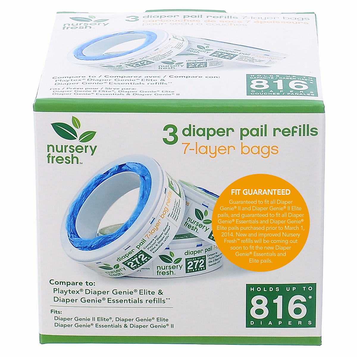 Nursery Fresh Refill for Diaper Genie 3 Pack, 816 Count