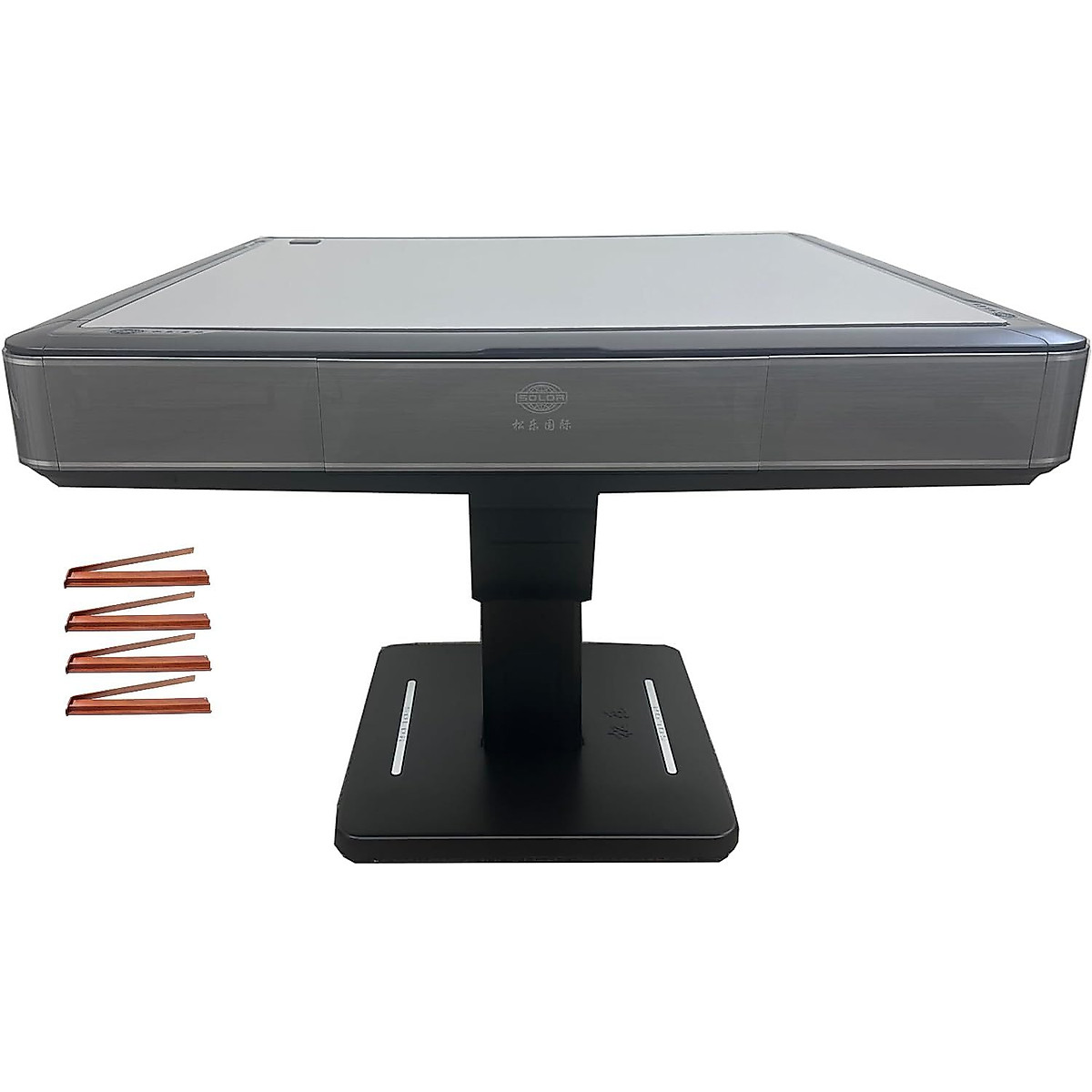 Gray Ultra-Thin Folding Automatic Mahjong Mah jongg Table 40mm American Mahjong Numbered Tiles Foldable Style + 4 Racks+ Hard Tabletop Cover