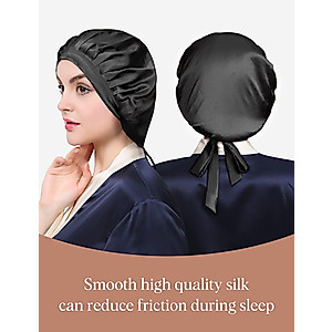 LILYSILK 100% Mulberry Silk Bonnet, 19 Momme Silk Night Sleep Cap Adjustable Hair Wrap for Sleeping, Black