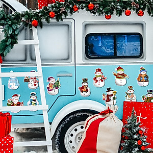 Christmas Snowman Refrigerator Magnets Decoration 12Pcs, Magnetic Holiday Snowman Car Decals Fridge Garage Door Stickers, Waterproof Decorative Xmas Snowman Magnet Accessories for Party Decor