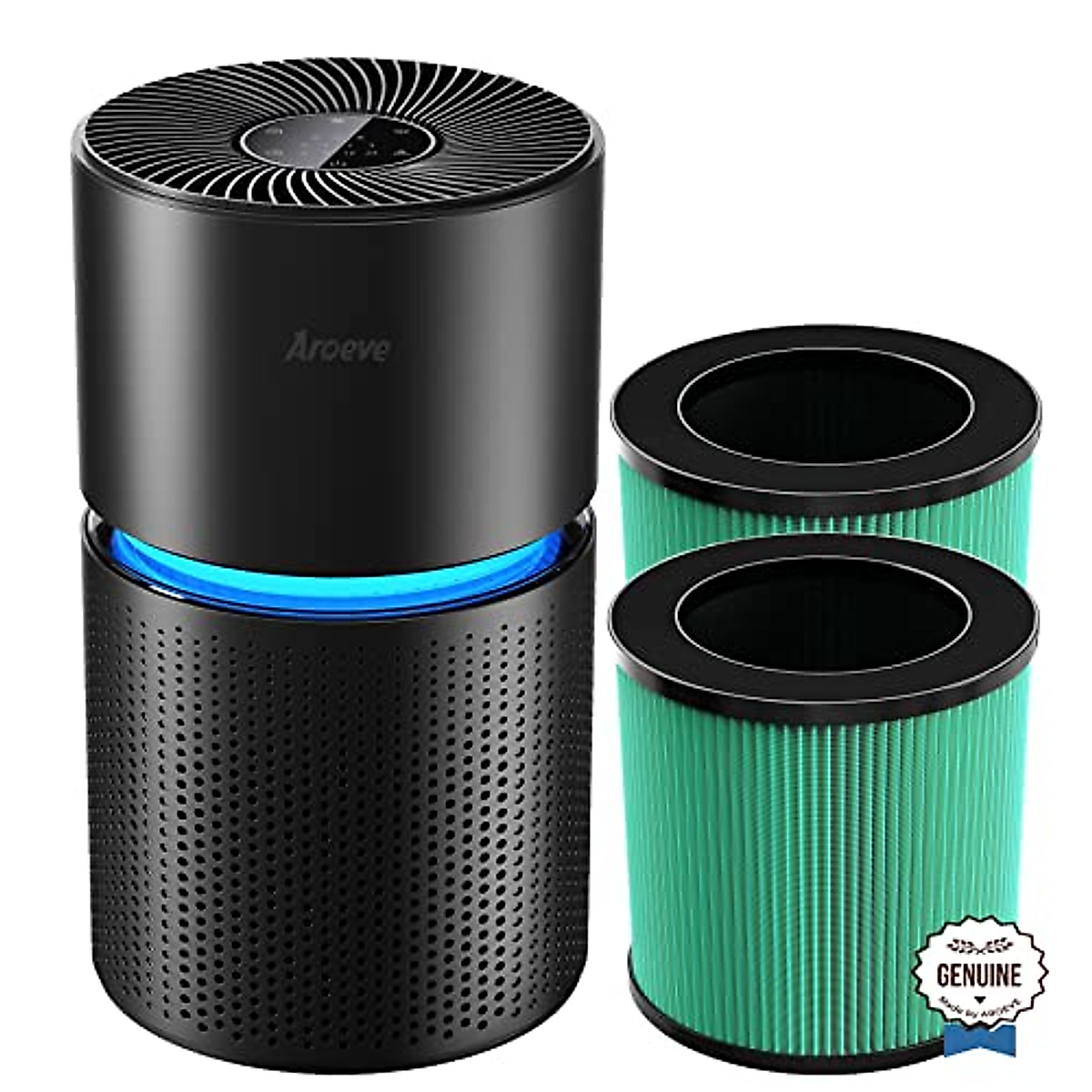 AROEVE Air Purifiers for Large Room(MK03-Black) with Three H13 HEPA Air Filter(One Basic Version & Two Per Dander Version) Remove 99.97% of Dust, Pet Dander, Smoke, Pollen for Home, Bedroom and Office