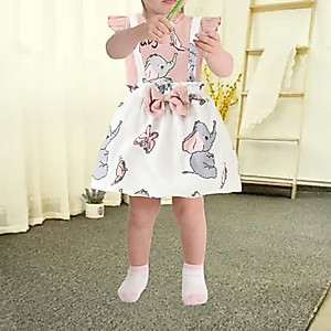 Maemukilabe Infant Newborn Girl Elephant Outfits Headband Ruffle Romper Suspender Skirt Sets Baby Girls ' Clothing Sets (Pink, 0-3 Months)