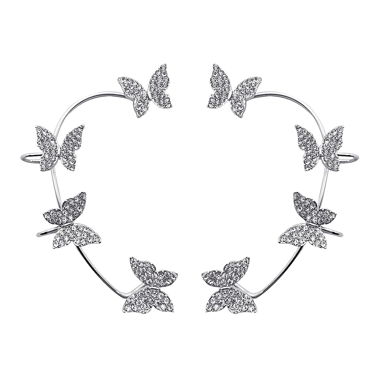 Taichell Shining Butterfly Ear Cuffs Zircon Butterfly Earrings for Women, Silver, Non-Piercing, Adjustable