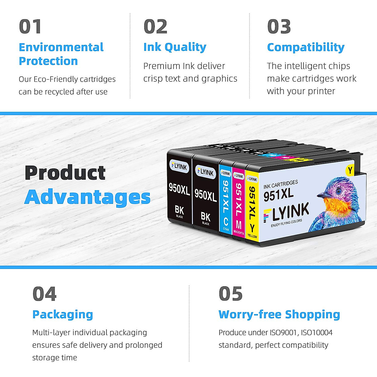 FLYINK 950xl 951xl Ink Cartridges Color Combo 5Pack for HP OfficeJet Pro 8600 8610 8620 8625 Printer