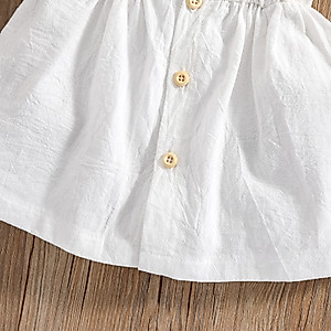 Cudilica Toddler Baby Girls Summer Dress Sleeveless Ruffle Solid Cotton Linen Button Princess Dresses Headband Infant Set (White, 6-12 Months)