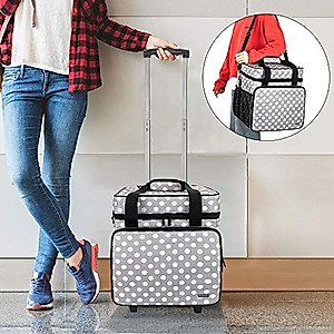 LUXJA Rolling Scrapbook Tote, Scrapbook Bag with Detachable Dolly (Patented Design), Gray Dots