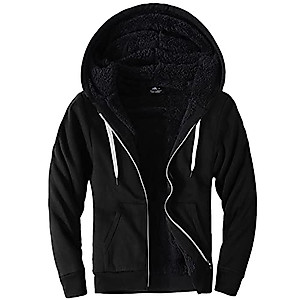 SCODI Hoodies for Men Heavyweight Fleece Sweatshirt - Full Zip Up Thick Sherpa Lined Charcoal Black M