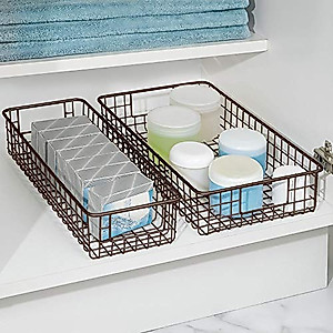 mDesign Metal Wire Bathroom Storage Shallow Bin Basket - Holder Tray for Organizing Cabinets, Shelves, Closets, Countertops - Concerto Collection - Bronze