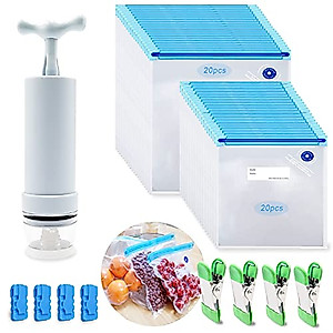 MOMODA Sous Vide Cooking Bags - Set of 40 | BPA-Free Reusable Vacuum Seal Bags with Air Valve for Joule and Anova Cookers | Freezer Safe Vacuum Food Storage Bags with Upgraded Hand Pump Included