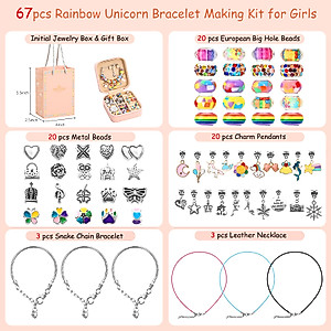 Charm Bracelet Making Kit for Girls 3-12, Kids Jewelry Making Kit 66Pcs Jewelry Kits for Girls Ages 8-12 Jewelry Maker Craft Necklace Birthday Christmas Gifts with Initial Jewelry Organizer Box - C