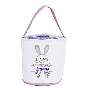Molikyla Personalized Easter Basket Custom with Name for Boys Girls Kids Customized Easter Gifts Canvas Cotton Buckets, Blue, one size