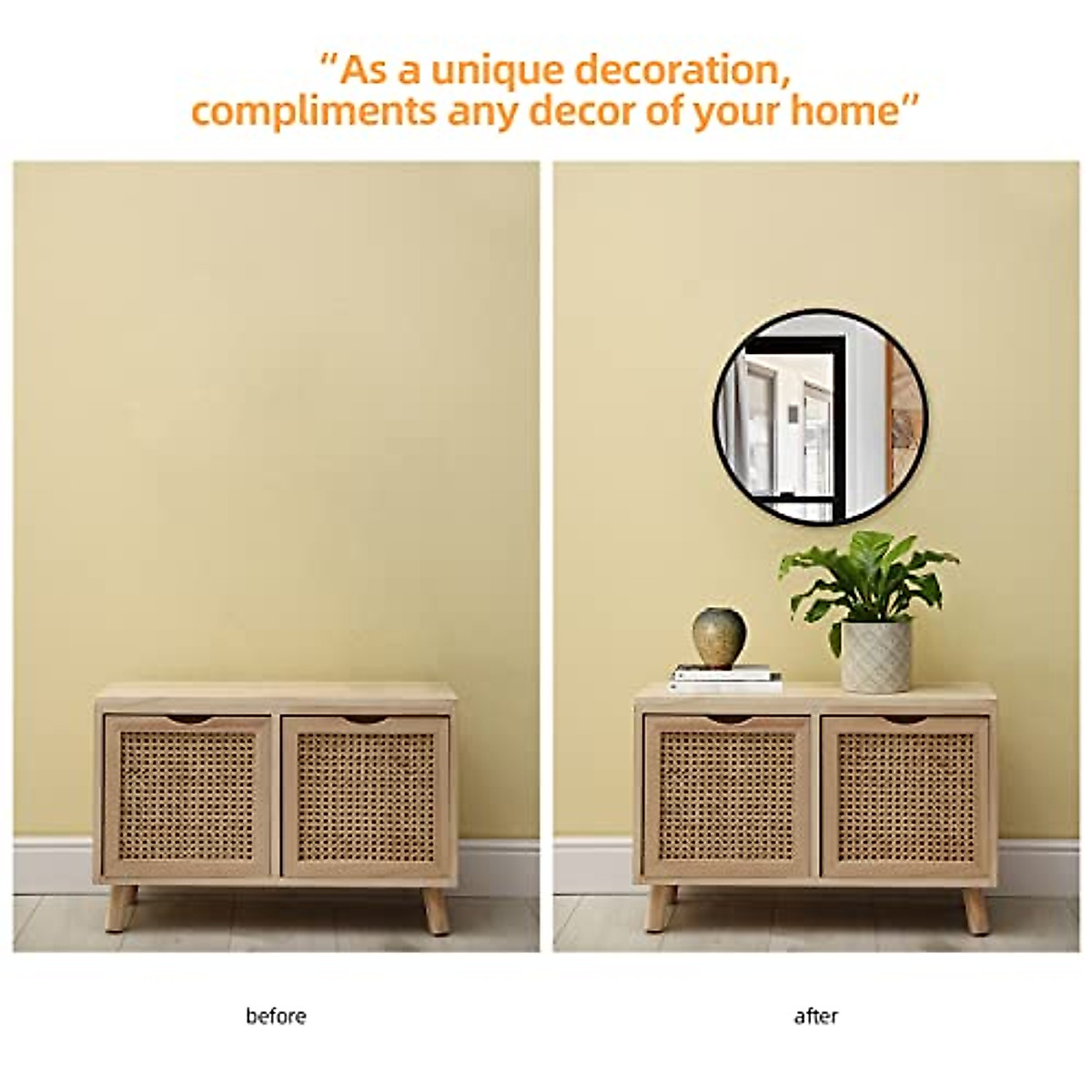 A.T.Lums 24 Inch Black Round Mirror, Wall Mounted Circle Mirror with Metal Frame, Suitable for Bathroom, Vanity, Entryway, Living Room, Wall Decor