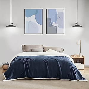 BEAUTEX Sherpa Fleece Throw Blankets, Soft Fluffy Flannel Plush Blanket and Throw, Fuzzy Cozy Blue Cuddle Blankets for Couch Bed Sofa Adults (50" x 60", NavyBlue)