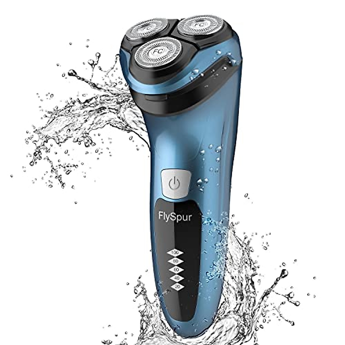 Electric Razor for Men，FlySpur Shaver Rotary Cordless Beard Pop-trimmer Wet Dry Shaver IPX7 100% Waterproof with Time Display