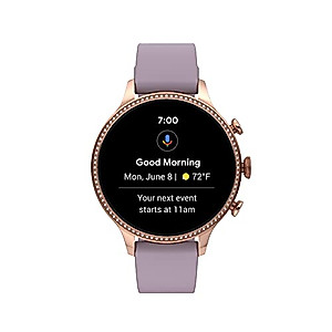 Fossil Unisex Gen 6 42mm Stainless Steel and Silicone Touchscreen Smart Watch,Fitness Tracker, Color: Rose Gold, Purple (Model: FTW6080V)