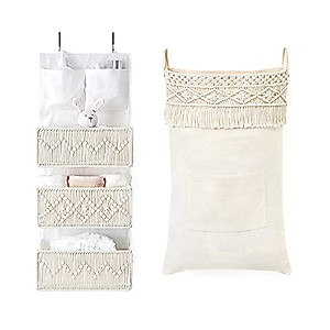 Mkono Macrame Over The Door Organizer and Hanining Laundry Hamper