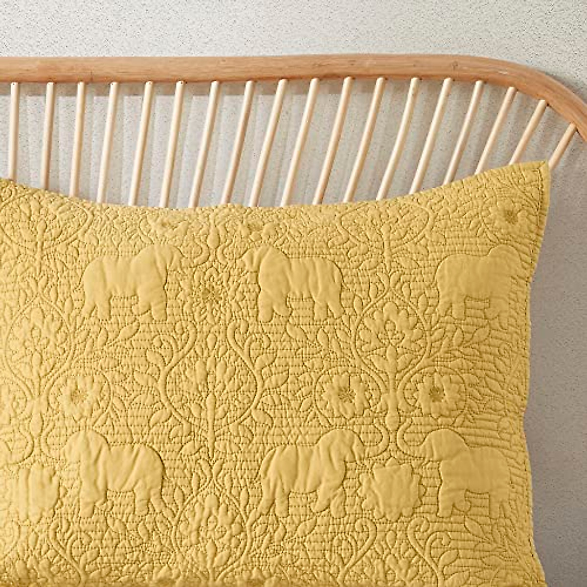 Ink+Ivy Kandula King/Cal King Size Quilt Bedding Set - Mustard Yellow , Quilted Floral, Elephants – 3 Piece Bedding Quilt Coverlets – 100% Cotton Percale Bed Quilts Quilted Coverlet