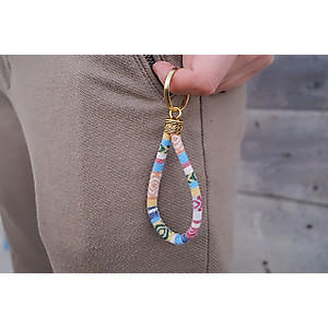 Boho Surfer Key-Chain with golden Key-Ring - Women & Men - Summer Festival Accessories - Cute Handmade Hippie Key Chain (Yellow)