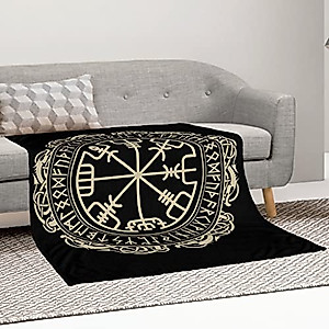 Viking Throw Blanket 60x50 Inch, Viking Design Magical Runic Compass Lightweight Soft Microfiber Throw Blanket with 18x18 Inch Pillowcase Perfect for Bed and Sofa