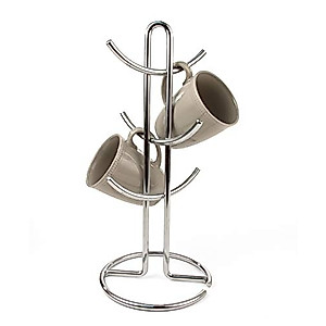 Spectrum Diversified Euro 6 Holder, Alloy Steel, Countertop Mug Tree, Mugs & Tea Cup Storage Rack, Coffee Counter Bar Accessory & Kitchen Organizer, 1 Count (Pack of 1), Chrome