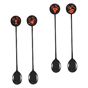 ABOOFAN 4pcs Halloween Spoon Stainless Steel Spoons Coffee Spoons Metal Spoon Metal Serving Spoons Dessert Scoop Pumpkin Ice Cream Spoons Portable Teaspoons Spoons Cutlery Juice Tablespoon