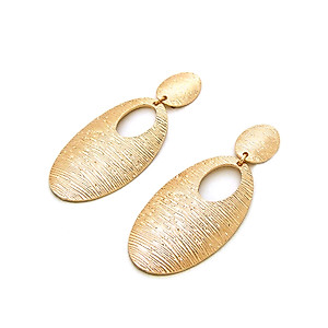Women Oversize Geometric, Tear Drop, Hammered Statement Metal Clip on Earring Many Styles (Style B/Gold)