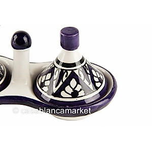 Moroccan Condiment Bowl Tagine, Berber Design Spice Duo (Blue and White)