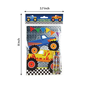 TINYMILLS Monster Truck Coloring Book Set with 12 Coloring Books and 48 Crayons Monster Truck Birthday Party Supplies Favor Bag Filler Carnival Prizes Rewards Classroom Party