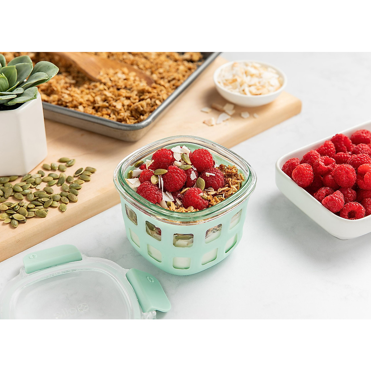 Ello DuraGlass Rounds Glass Food Storage Containers - Meal Prep Bowls with Silicone Sleeve and Airtight Lids, 2 Cup, Yucca