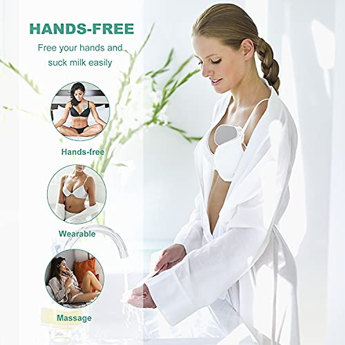 OMFMF Wearable Breast Pump,Quiet & Hands-Free,Portable,in-Bra Double Electric Breast Pump,Pain Free Strong Breastfeeding Pump Strong Suction 2 Pack(Gray)