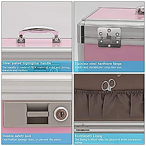 xydstay Medicine Lock Box,First Aid Safe Medication Storage Box,Layered Aluminum Daily Medicine Cabinet Family Use,12.2" x 7.9" x 7.5", Pink