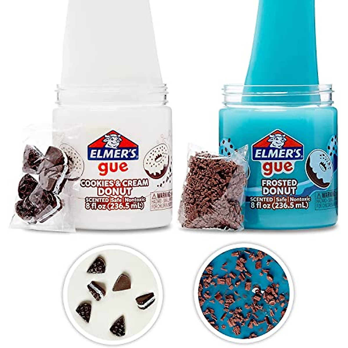 Elmer's GUE Premade, Donut Shop Variety Pack, Scented, Includes Fluffy, Glossy Blue, Slime Add-Ins, 2 Count