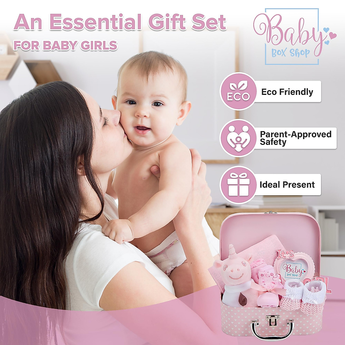 Baby Box Shop New Baby Girl Gifts - Includes 7 Newborn Girl Essentials for Newborn Baby Girl, Ideal Baby Shower Gifts for Girls Newborn and Christenings - Baby Girl Newborn Essentials Gift Basket
