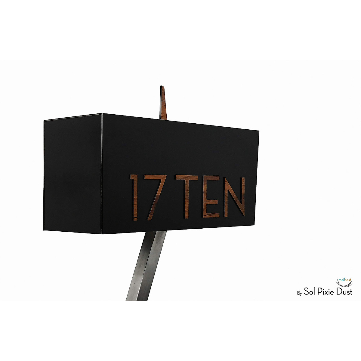 Contemporary Post Mount Mailbox/Aluminum Black Body and Aluminum Red Oak Door and Numbers, Custom Mailbox, Letterbox, Mailnest Type 4