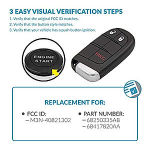 Keyless2Go Replacement for 3 Button Proximity Remote Smart Key for Jeep Compass M3N-40821302 68250335 AB
