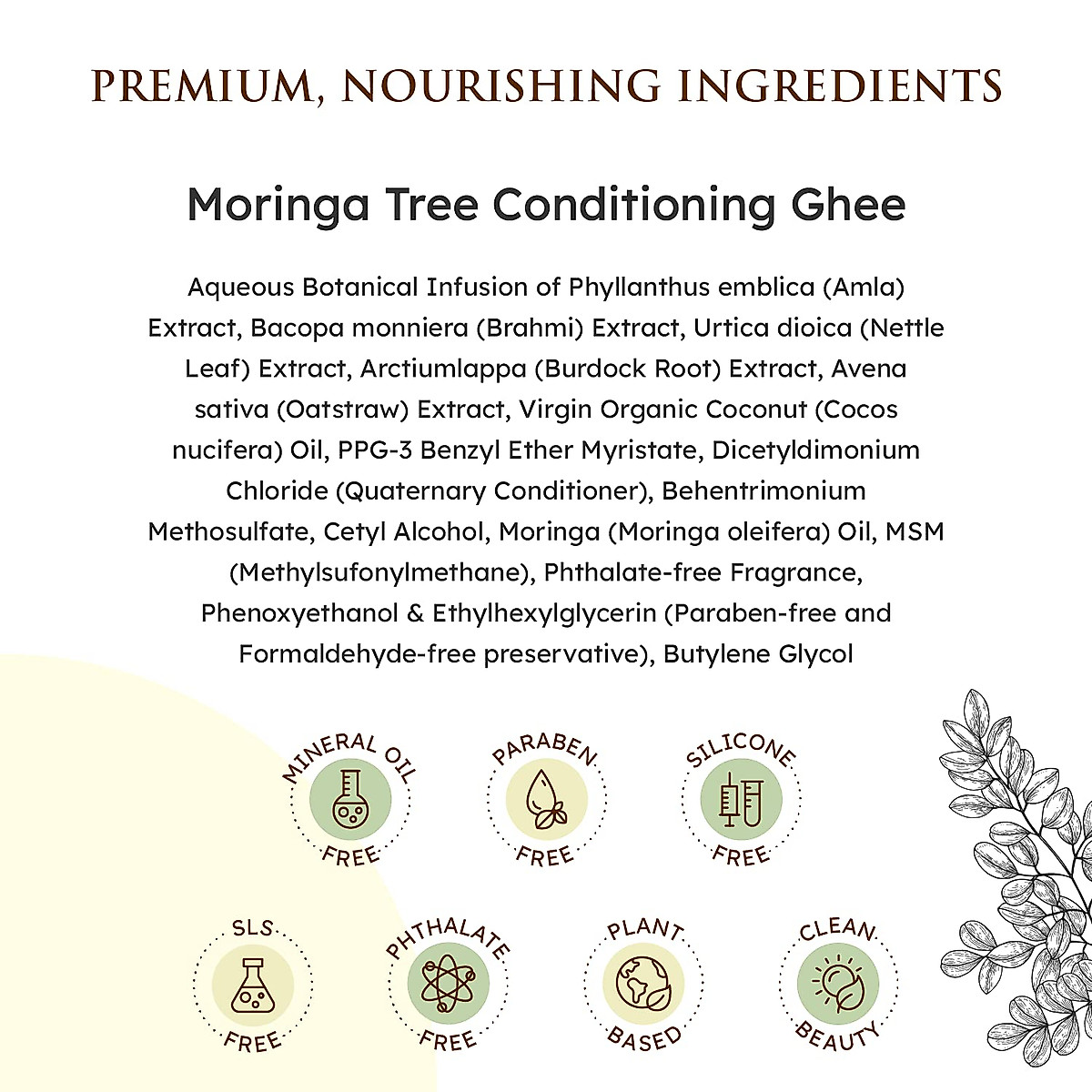 Qhemet Biologics Moringa Tree Conditioning Ghee - Lightweight Detangling Condition - Softens Moderately Dry Hair Without Weighing Down - Perfect for Stretching Tight Kinks & Coils (8 oz)
