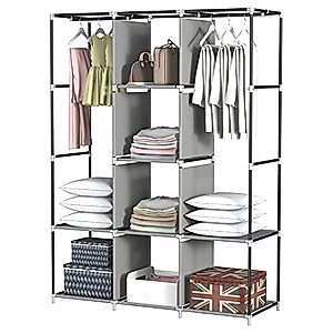 GHQME Fabric Wardrobe Portable Clothes Closet Storage Organizer with Compartments and Rods (Black Without Drawer, 49.2” x 17.3” x 63.8”)