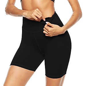 PERSIT Women's High Waist Print Workout Yoga Shorts with 2 Hidden Pockets, Non See-Through Tummy Control Athletic Shorts Black