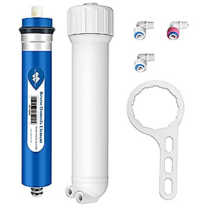 Membrane Solutions 100 GPD RO Membrane, Reverse Osmosis Membrane with Membrane Housing, Replacement for Under Sink Home Drinking RO Water Filter System, Wrench,1/4" Quick-Connect Fittings,Check Valve