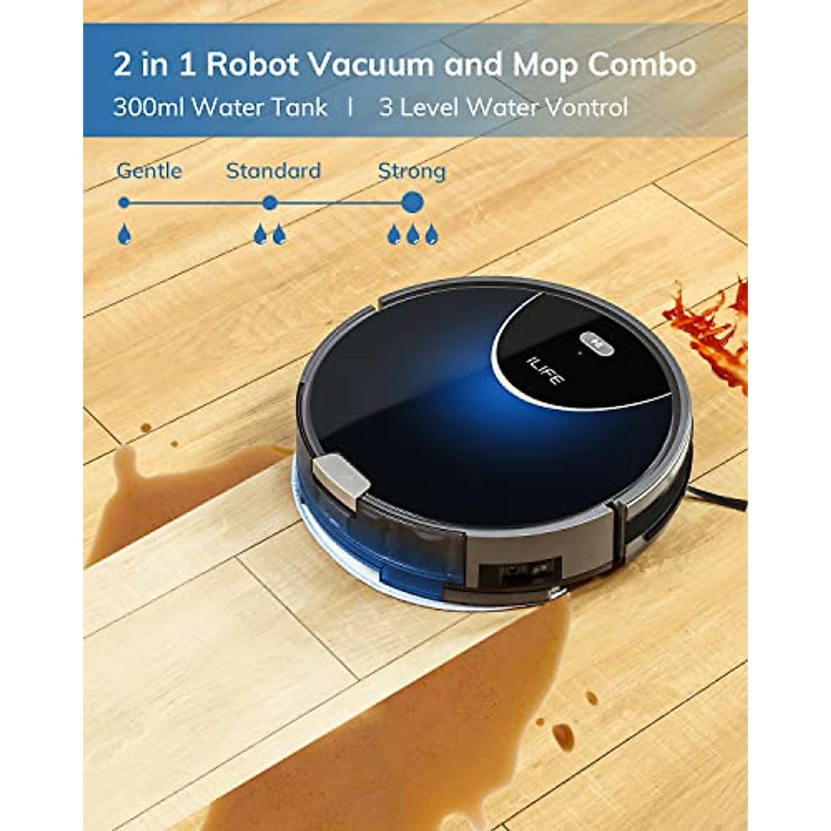 ILIFE V80 Max Mopping Robot Vacuum and Mop Combo - 2000Pa Suction Wi-Fi Automatic Vacuum Cleaner Robot Works with Alexa - 750ml Dustbin Robotic Vacuum Cleaner for Pet Hair Hardwood Floors Carpet