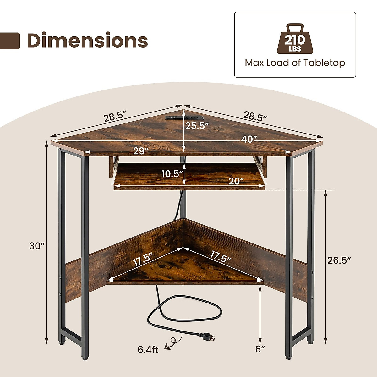 IFANNY Corner Computer Desk with Keyboard Tray, Wooden Triangle Desk w/Power Outlet & Storage Shelves, Rustic Corner Writing Desk, Small Corner Desks for Small Spaces