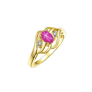 RYLOS Rings for Women 14K Gold Plated Silver Ring Classic Style Birthstone Ring 6X4MM Gemstone & Diamonds July Star Ruby Jewelry for Women Size 6