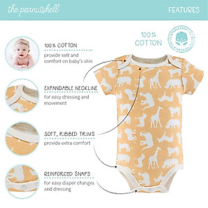 The Peanutshell Short Sleeve Baby Bodysuits Set for Boys or Girls - Safari Animals - 5 Pack Set (3M)