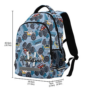 MCHIVER Red White Monster Truck Personalized Kids Backpack Custom for Boys & Girls 16.7 Inch School Backpack for Teen with Adjustable Buckle Backpacks for School & Picnic