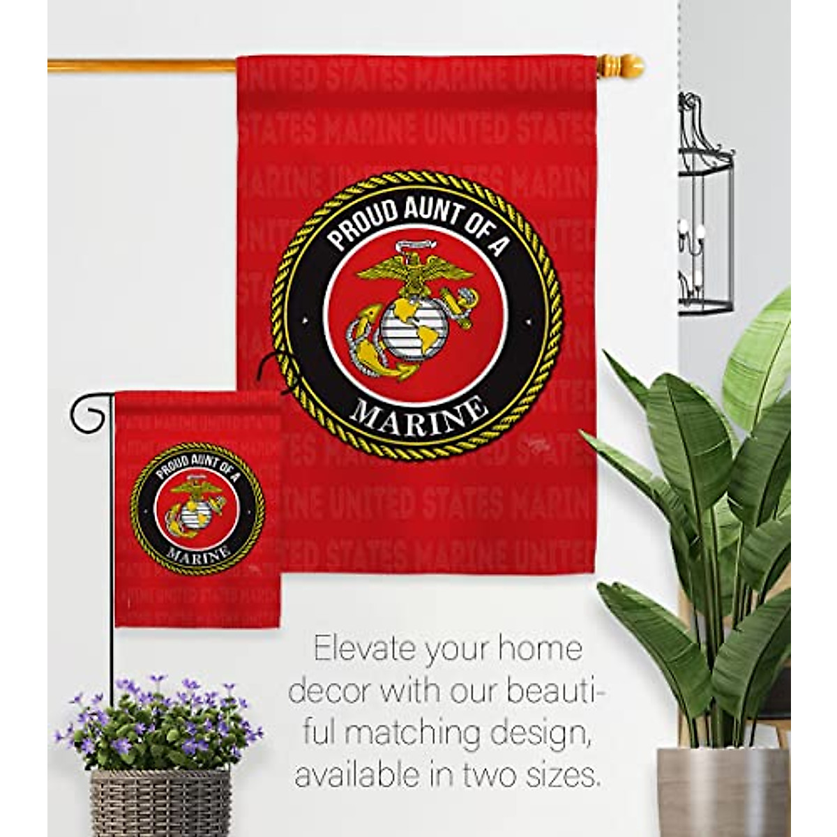 Breeze Decor Proud Aunt Garden Flag Set with Stand Armed Forces Marine Corps USMC Semper Fi United State American Military Veteran Retire Official House Yard Gift Double-Sided, Made in USA