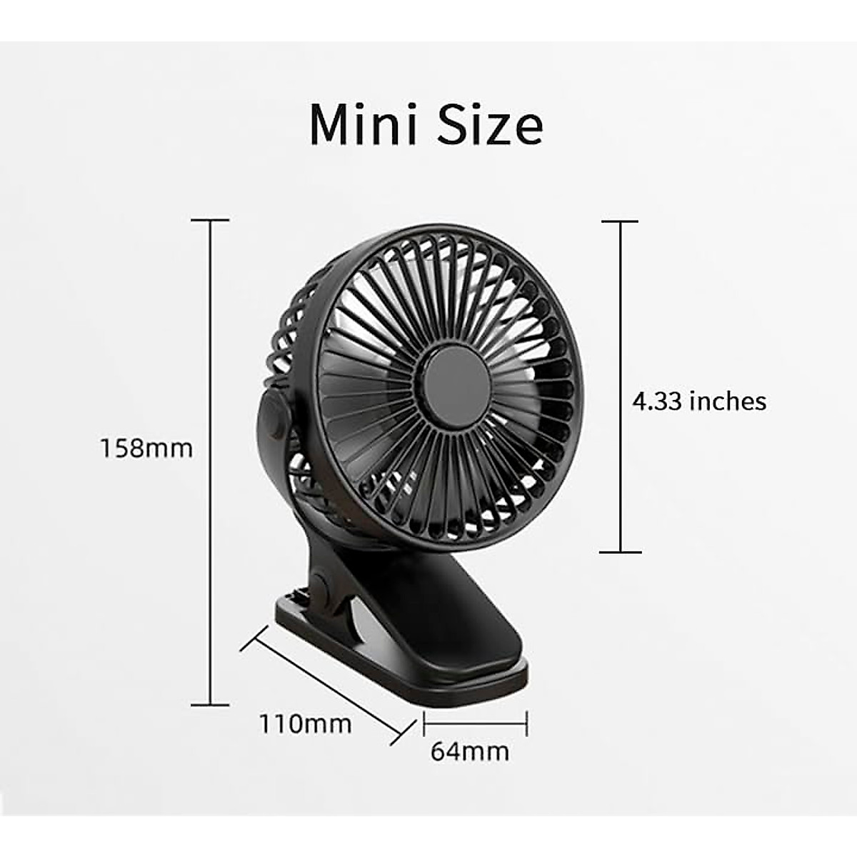 ANYPOWK Mini Clip on Fan, 4 Inches - 2500mAh Rechargeable Battery Operated Stroller Fan, Personal Fan for Bed, Baby Stroller, Outdoors, Car Seat, Gym - Black