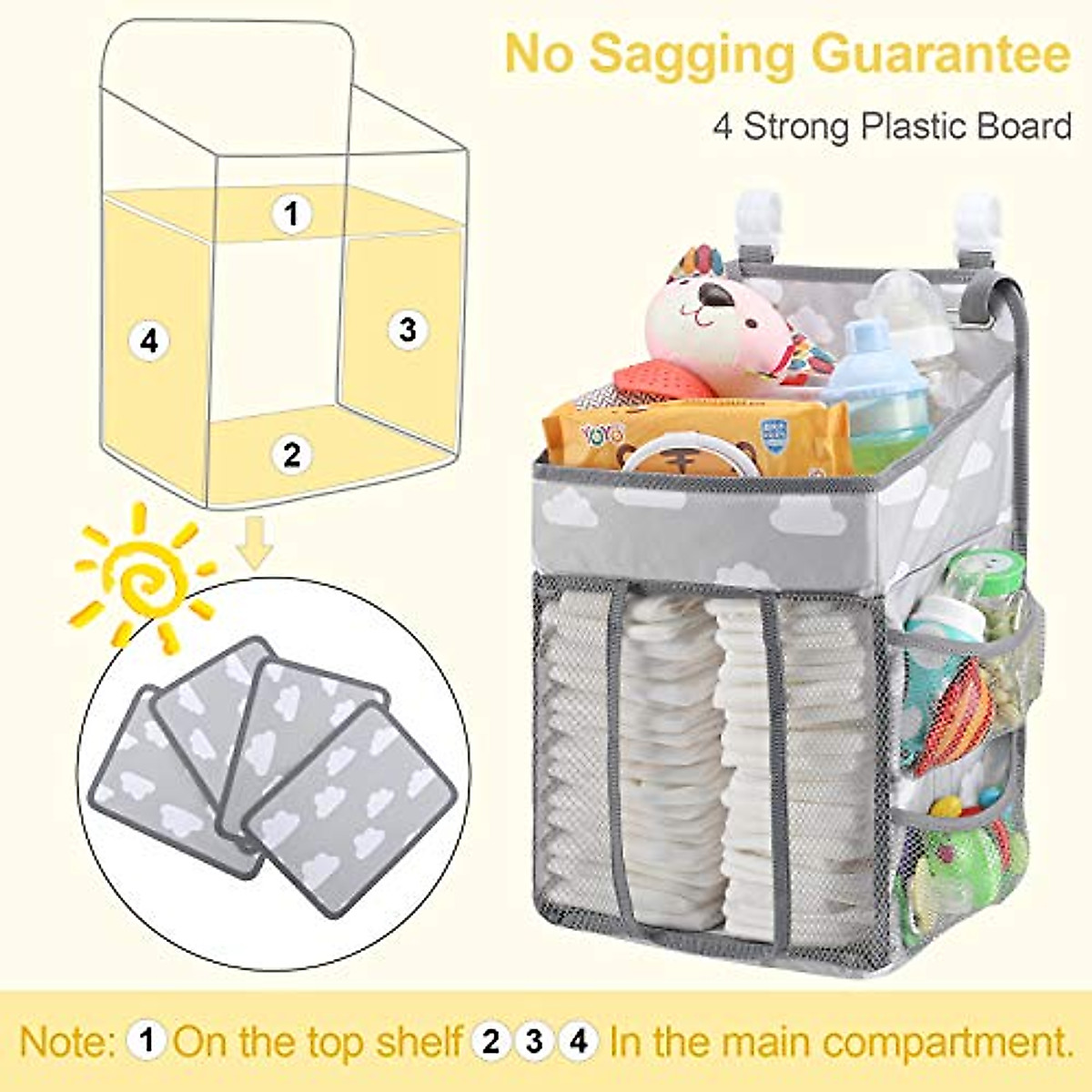 Accmor Hanging Baby Diaper Caddy Organizer, Diaper Stacker, Baby Crib Hanging Classified Storage Bag Organizer for Changing Table, Crib, Playard or Wall & Nursery Organization