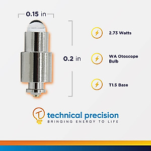 2.7W 3.5V Halogen Replacement Bulb for Welch Allyn Otoscope Bulb 06500, 6500, 06500U, WA06500, WA-06500-U by Technical Precision - Welch Allyn Compatible Bulb for Macroview Medical Otoscope - 1 Pack