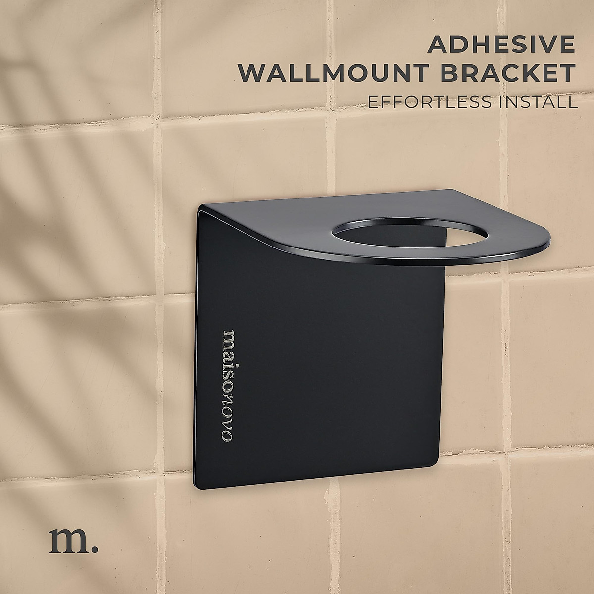 MaisoNovo Shampoo and Conditioner Dispenser with Wall Mounts - 3 Black Plastic Bottles & 1 Amber Plastic Bottle